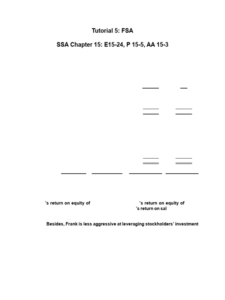 Tutorial 05 - Solutions Ch15 FSA | PDF | Stocks | Equity (Finance)