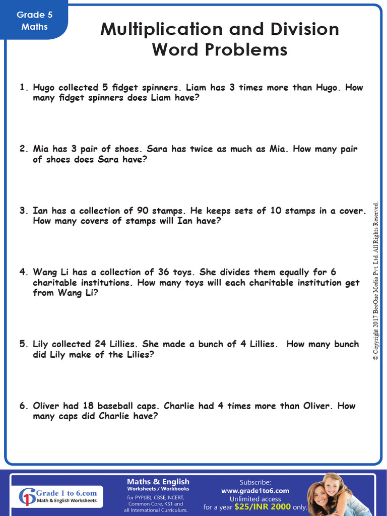 Multiplication and Division Word Problems | PDF