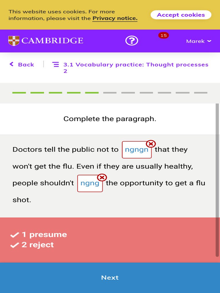 Vocabulary Practice Thought Processes 2 Cambridge One | PDF