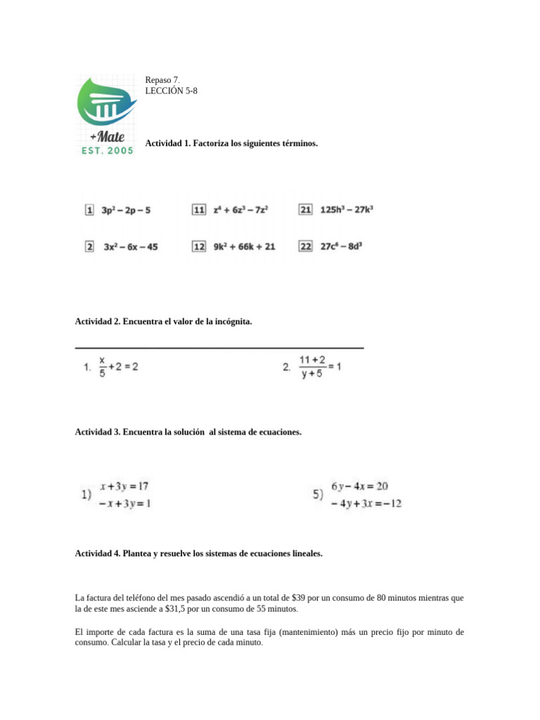 Repaso Algebra1 Parte7 | PDF