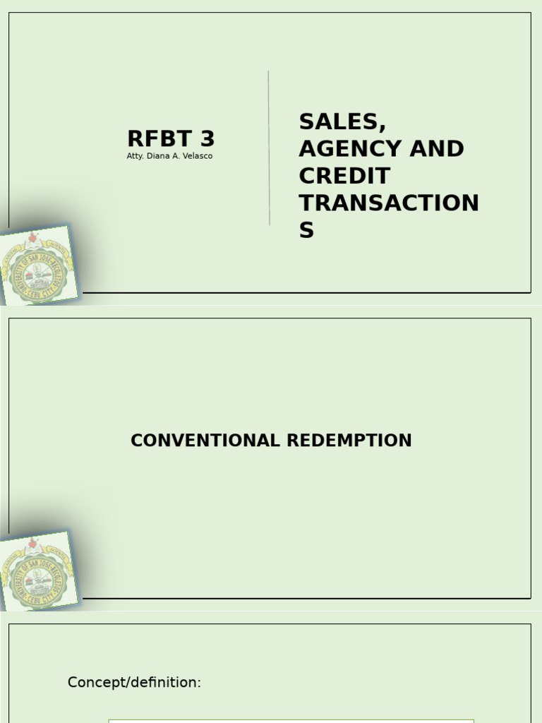 Lecture in Sales Part Viii A Conventional Redemption Concept | PDF