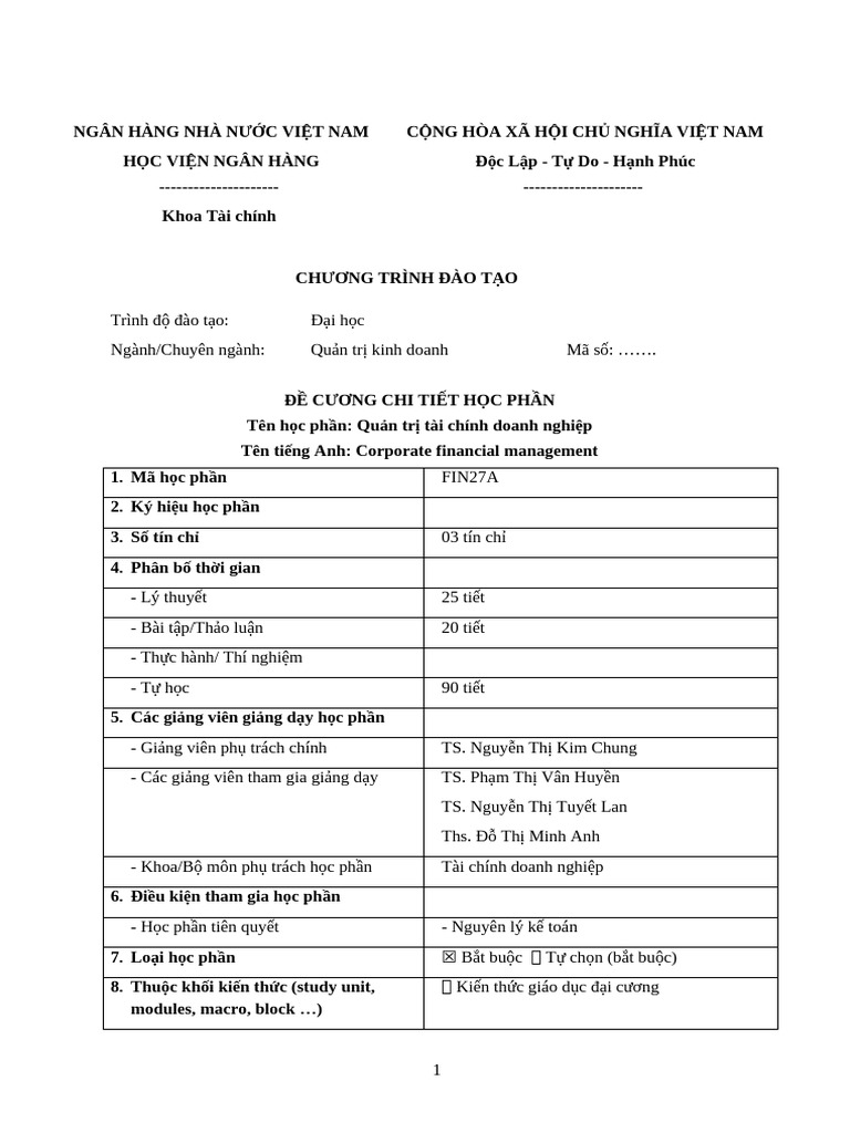 FIN27A - Quantritaichinhdoanhnghiep - QTKD | PDF