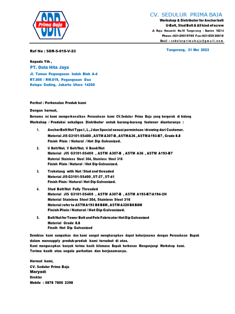 Company Profile - Sedulur Prima Baja (Anchor) | PDF