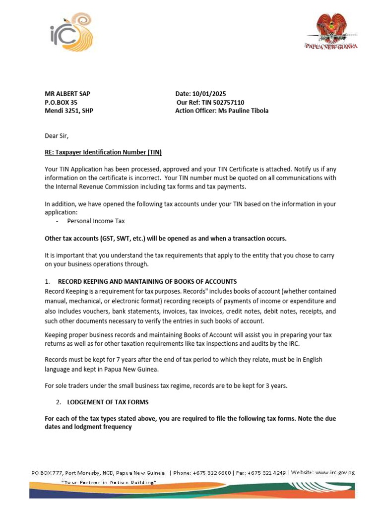 Individual - TIN Issuance Letter | PDF | Payments | Taxes