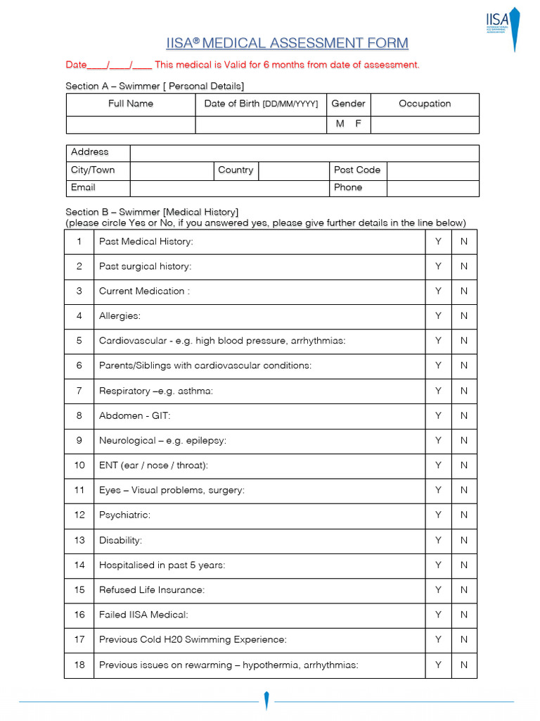 IISA Medical Assesment Form Oct 2021 English | PDF | Swimming ...