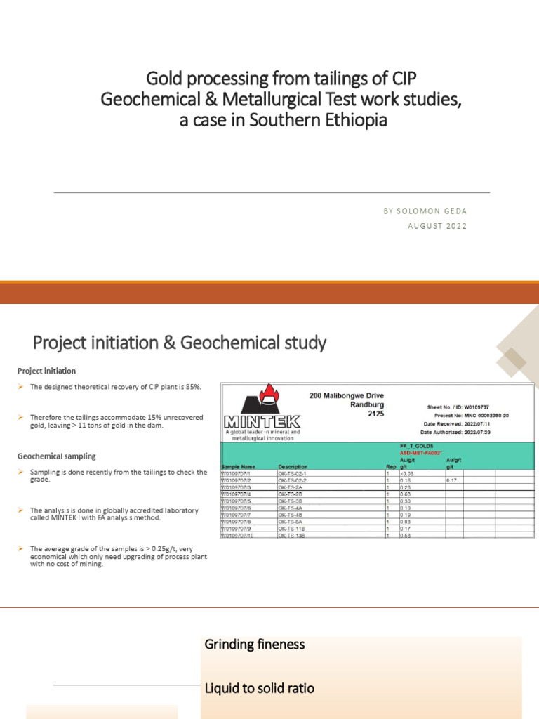 Gold Processing From Tailings of CIP | PDF | Ph | Gold