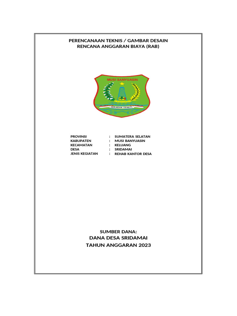 Ded Dan Rab Rehab Kantor Desa Sridamai | PDF