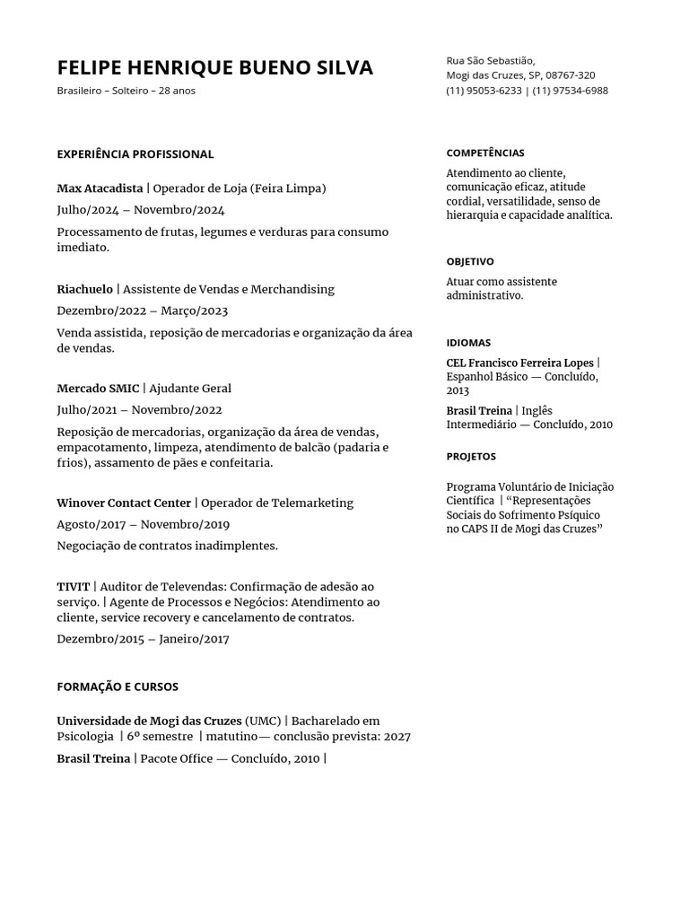 Currículo de Felipe H. B. Silva | PDF