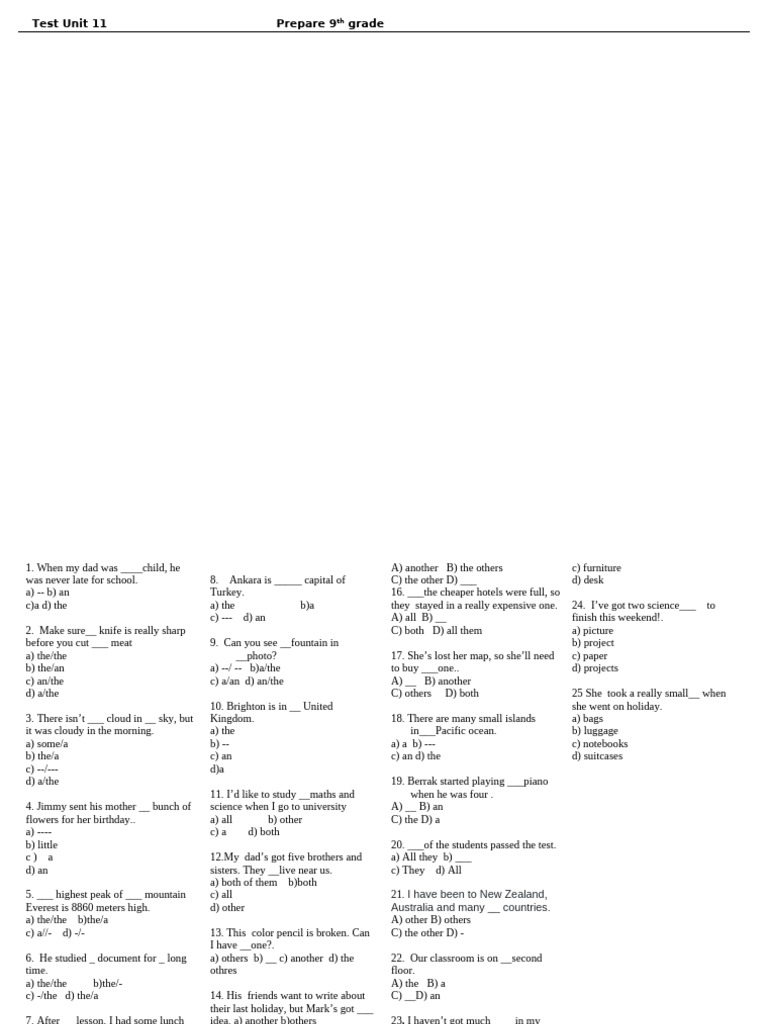 Test 11 Prepare 9 | PDF