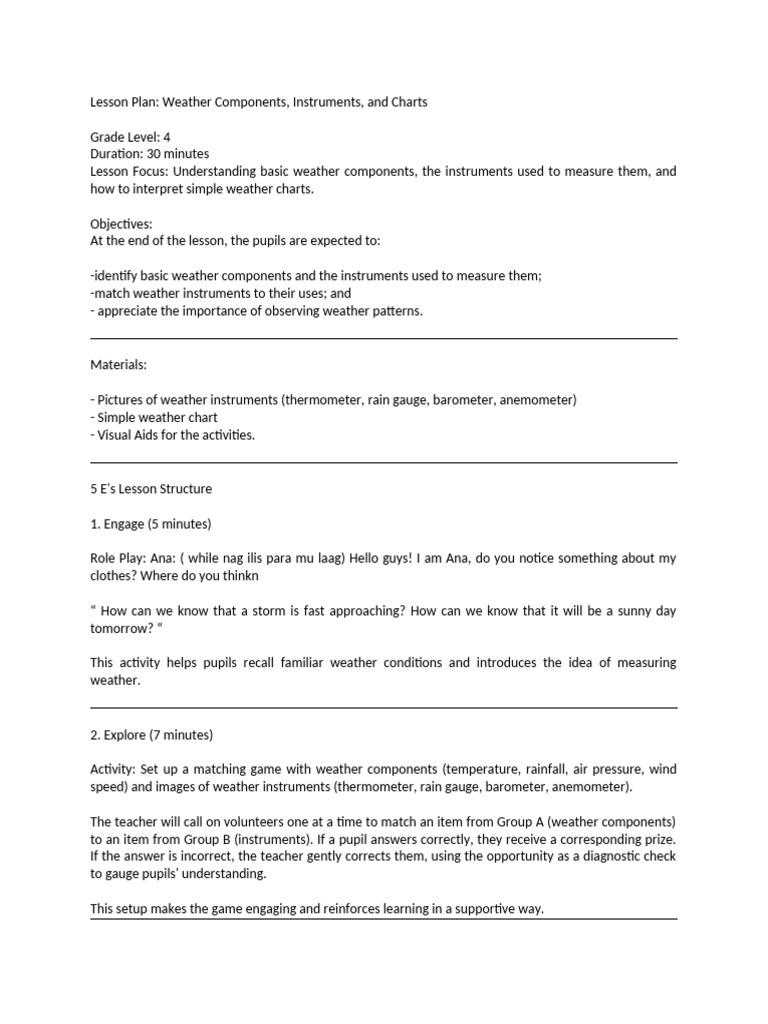 Lesson Plan Tea hing Science | PDF | Wind Speed | Rain