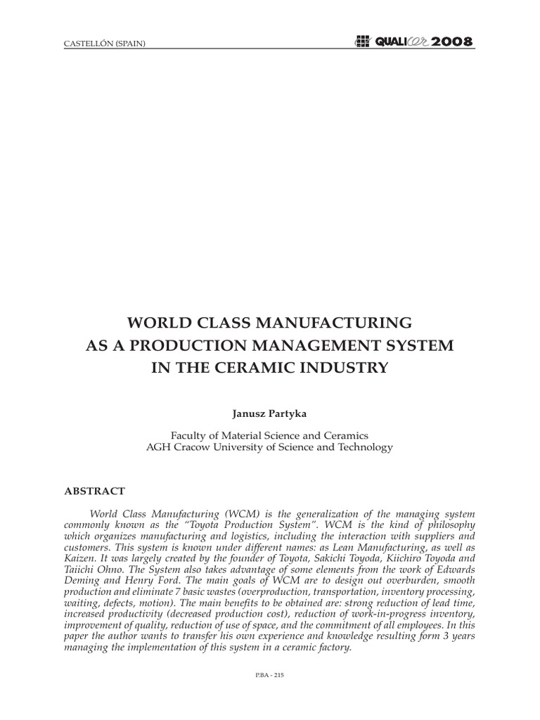 World Class Manufacturing in Ceramics | PDF | Lean Manufacturing ...