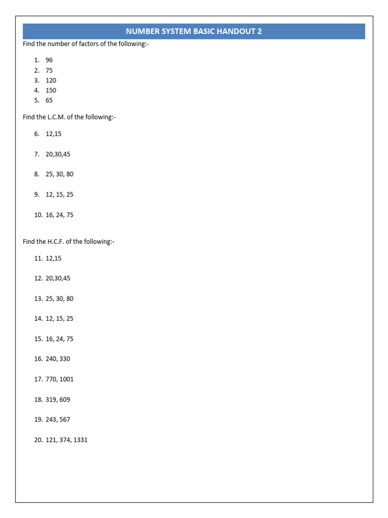 Number System Basic Handout | PDF