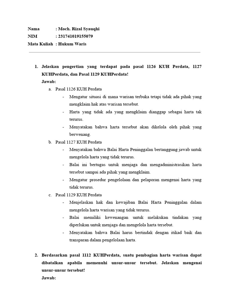 Moch. Rizal Syauqhi - 231741019155079 - UAS Hukum Waris | PDF