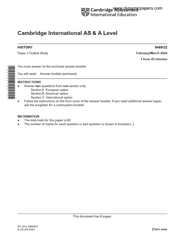 Cambridge International AS & A Level: HISTORY 9489/22 | PDF ...