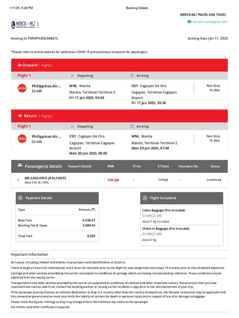 Mnl-Cgy-Mnl (Gregorio Alfante) | PDF | Transport | Aviation