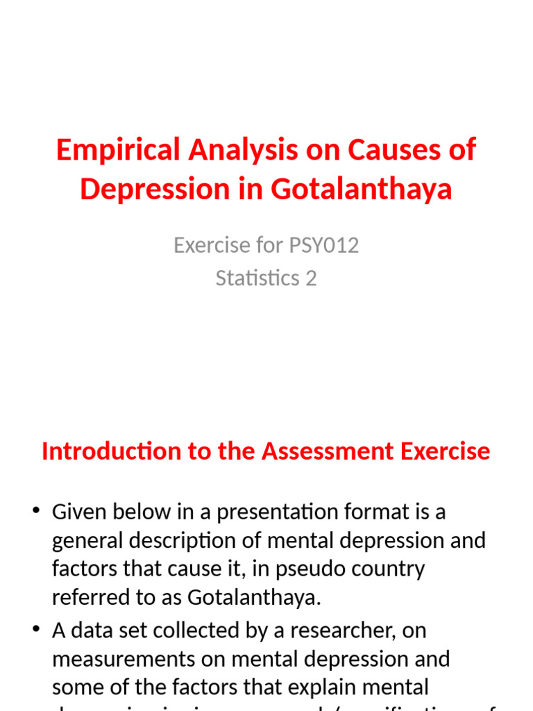 CASE STUDY Empirical Analysis On Causes of Depression in Gotalanthaya ...