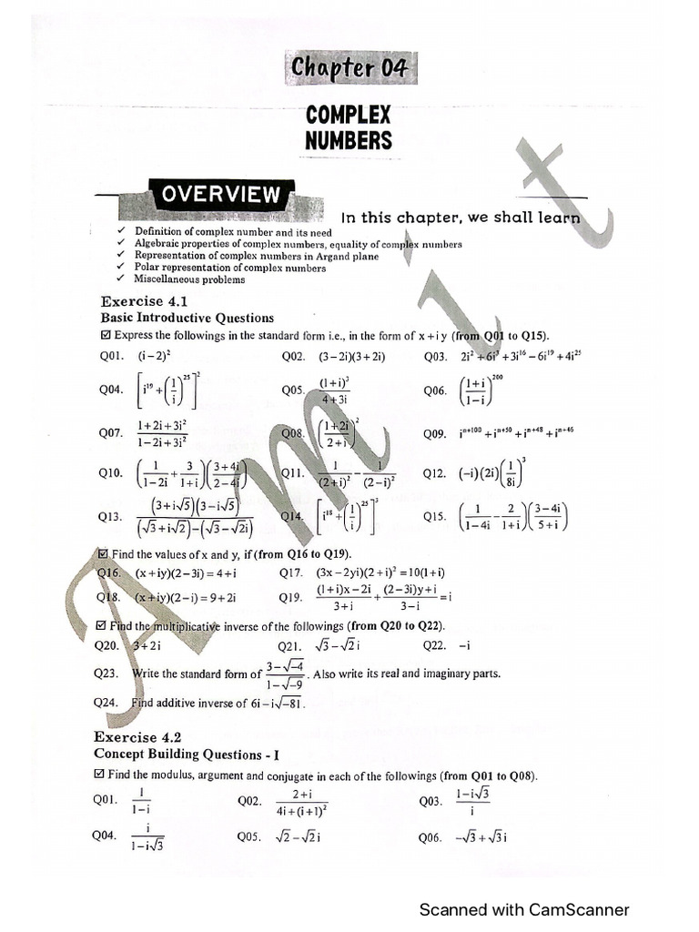 ch-4 Complex Numbers Class 11 | PDF