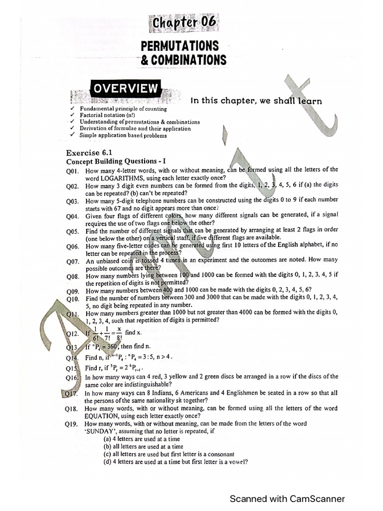ch-6 Permutations and Combinations Class 11 | PDF