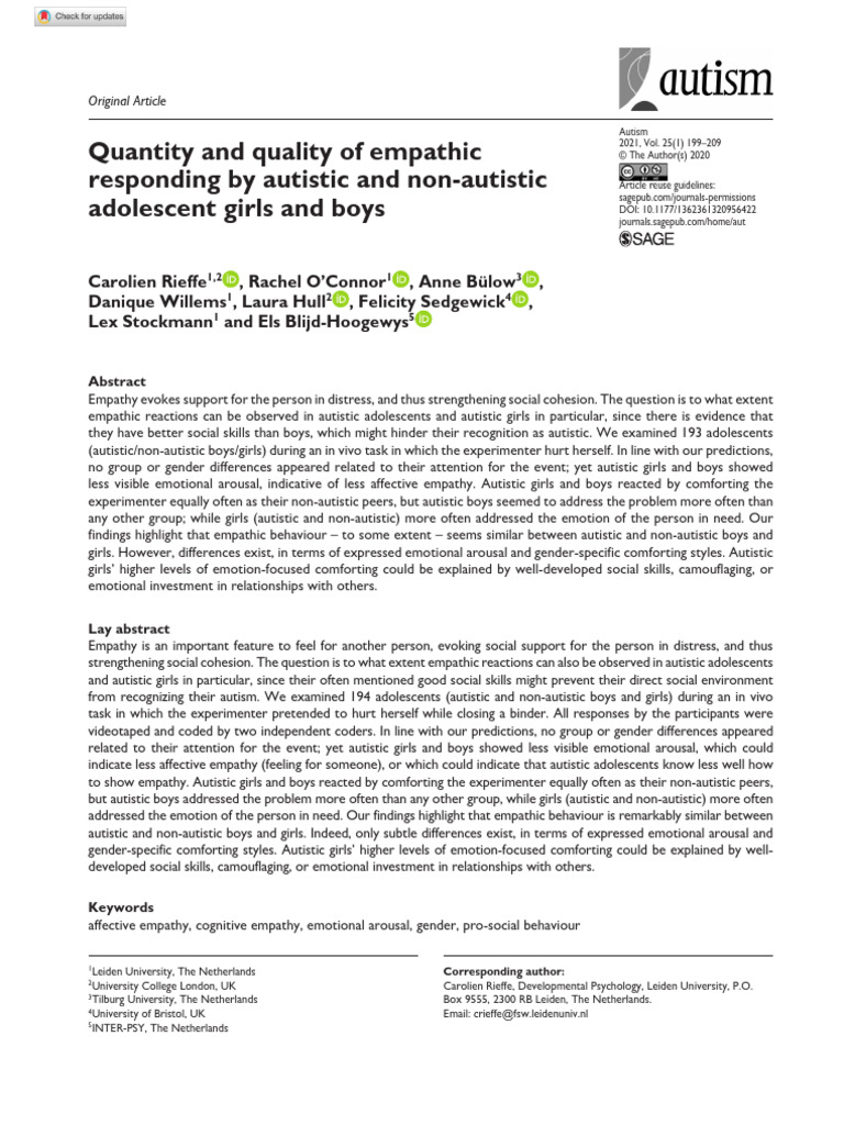 ASD Emp Responding, Rieffe, 2121 | PDF | Empathy | Autism Spectrum