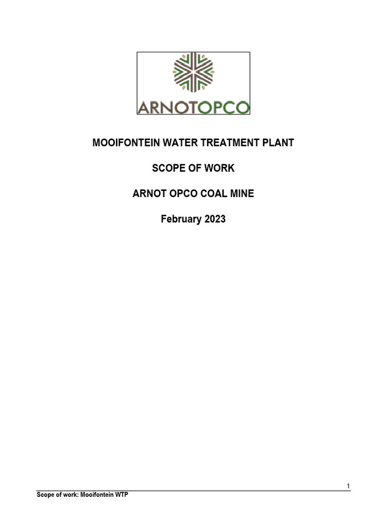 Mooifontein WTP - SOW - February 2023 | PDF | Magnesium | Alkalinity