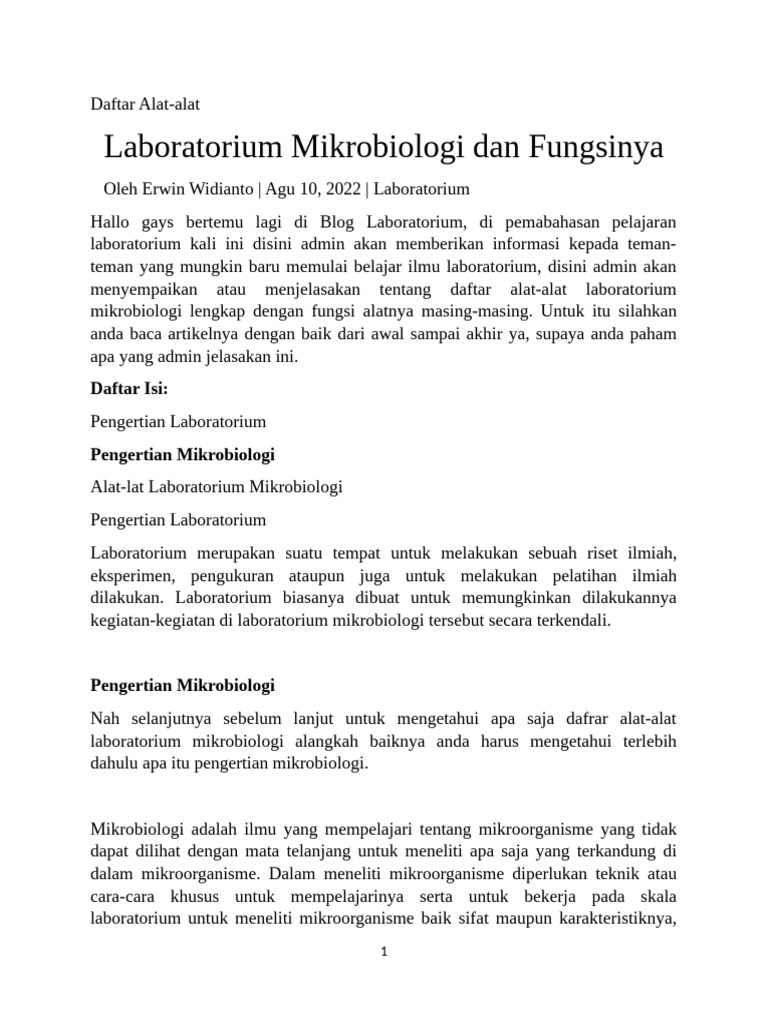 Daftar Alat-Alat Mikrobiologi | PDF