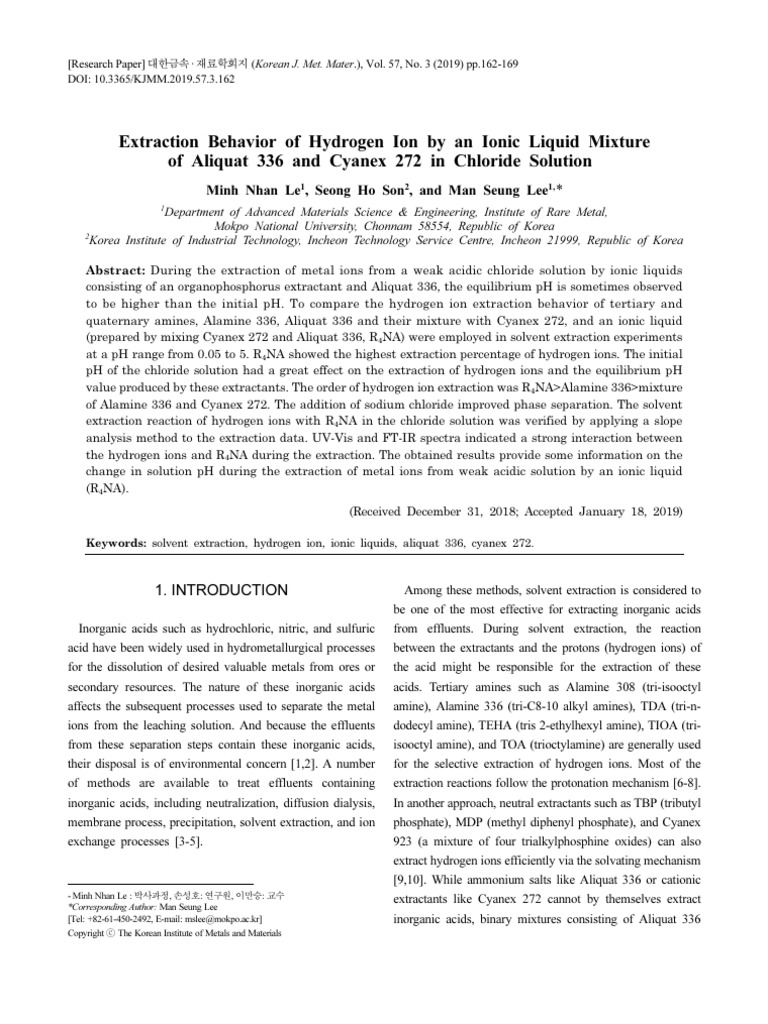 Extraction Behavior of Hydrogen Ion by an Ionic Li | PDF | Ph | Acid
