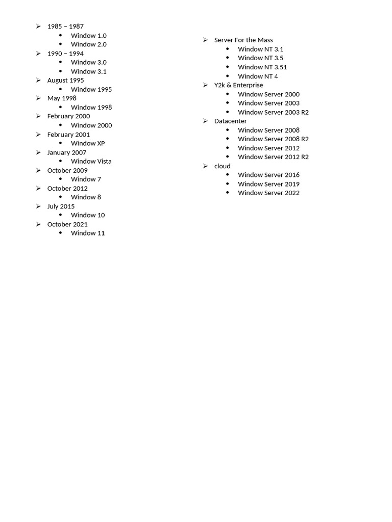 Windows Version Timeline Overview | PDF
