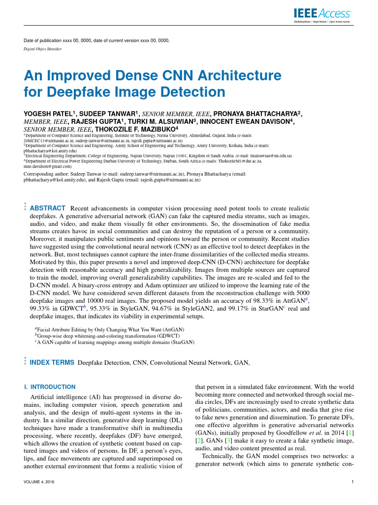 An Improved Dense Cnn Architecture For Deepfake Im Pdf Machine Learning Applied Mathematics
