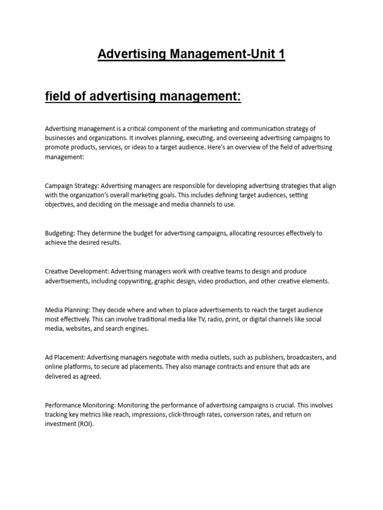 Advertising Management Overview Guide | PDF | Brand | Advertising