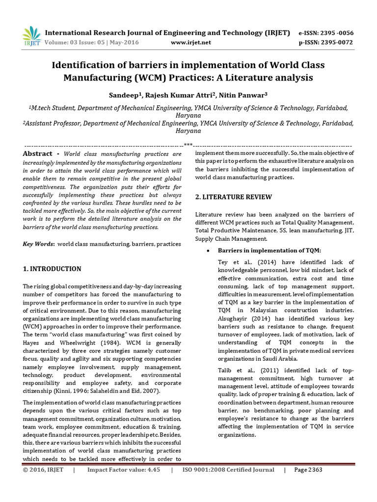 Identification of Barriers in Implementa | PDF | Lean Manufacturing | Change Management