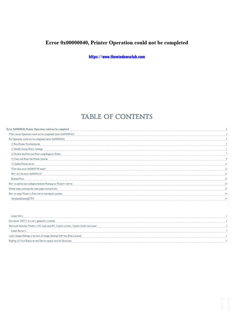Error 0x00000040, Printer Operation Could Not Be Completed | PDF ...