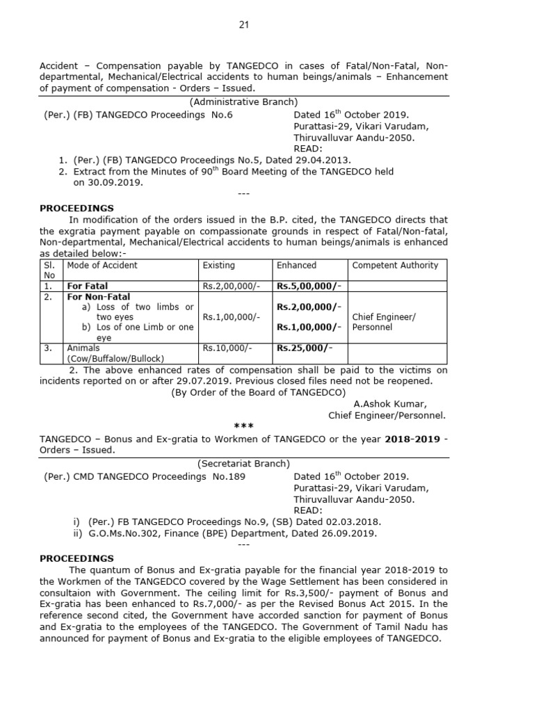 TNEB Compensation Proceedings | PDF
