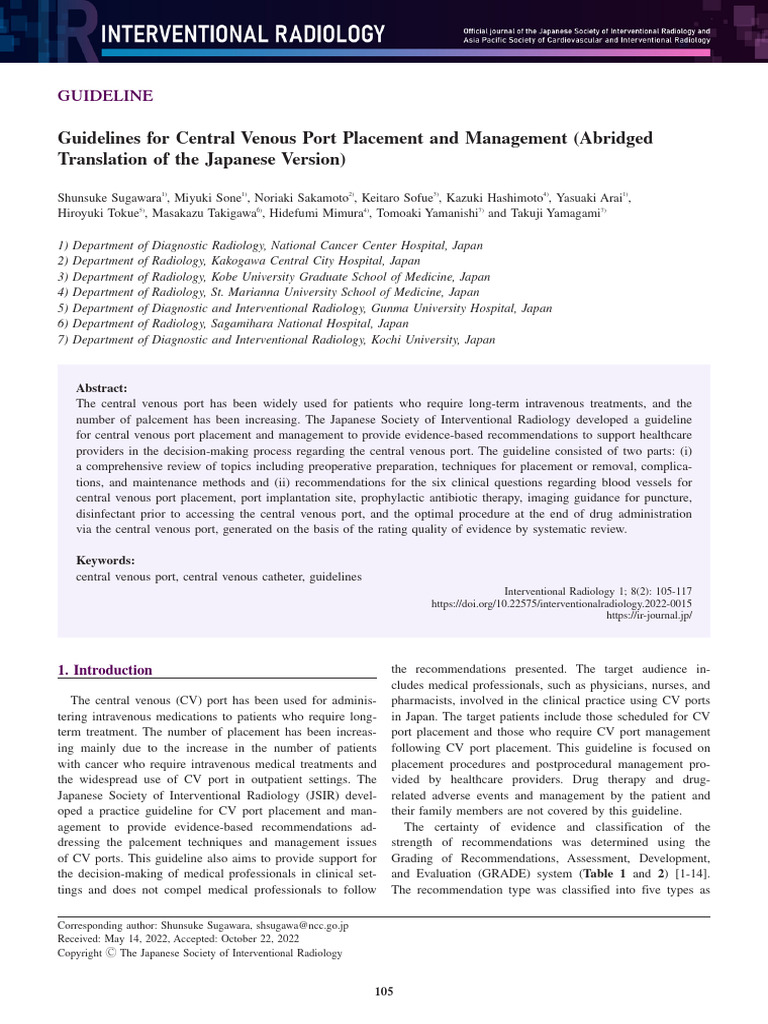 Guidelines for Central Venous Port Placement and Management (Abridged ...