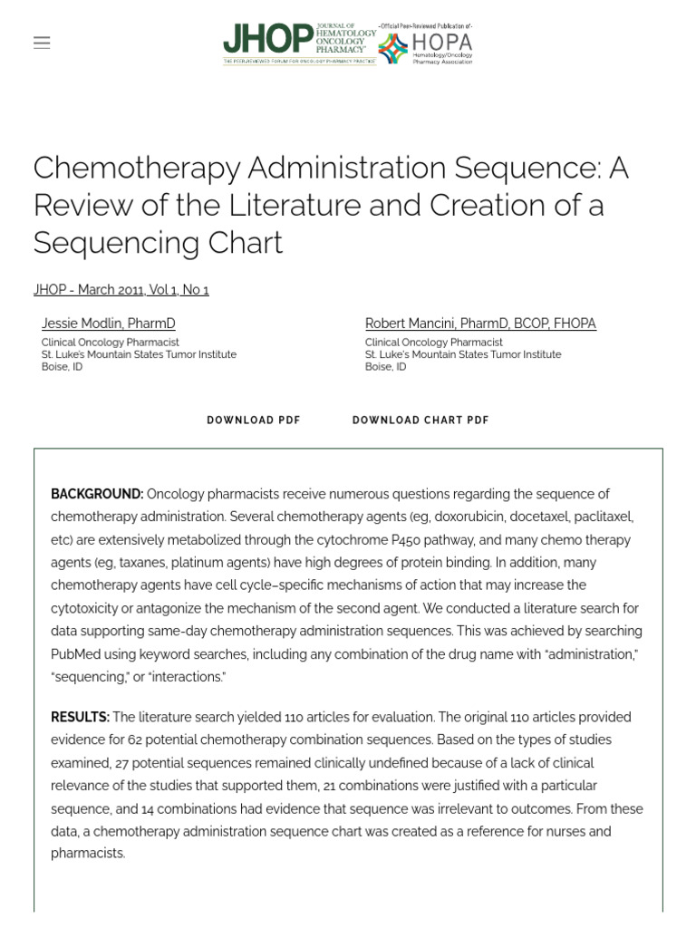 Chemotherapy Administration Sequence - A Review of The Literature and ...