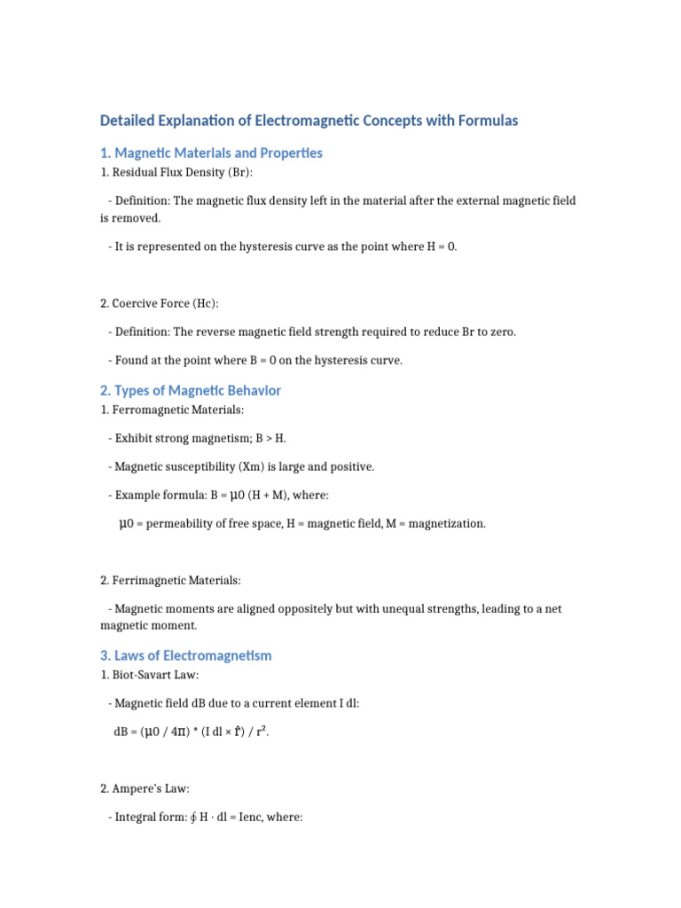 Electromagnetic Concepts With Formulas | PDF | Magnetic Field | Magnetism