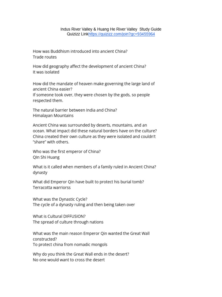 Indus & Huang He River Valley Overview | PDF | History Of China | China