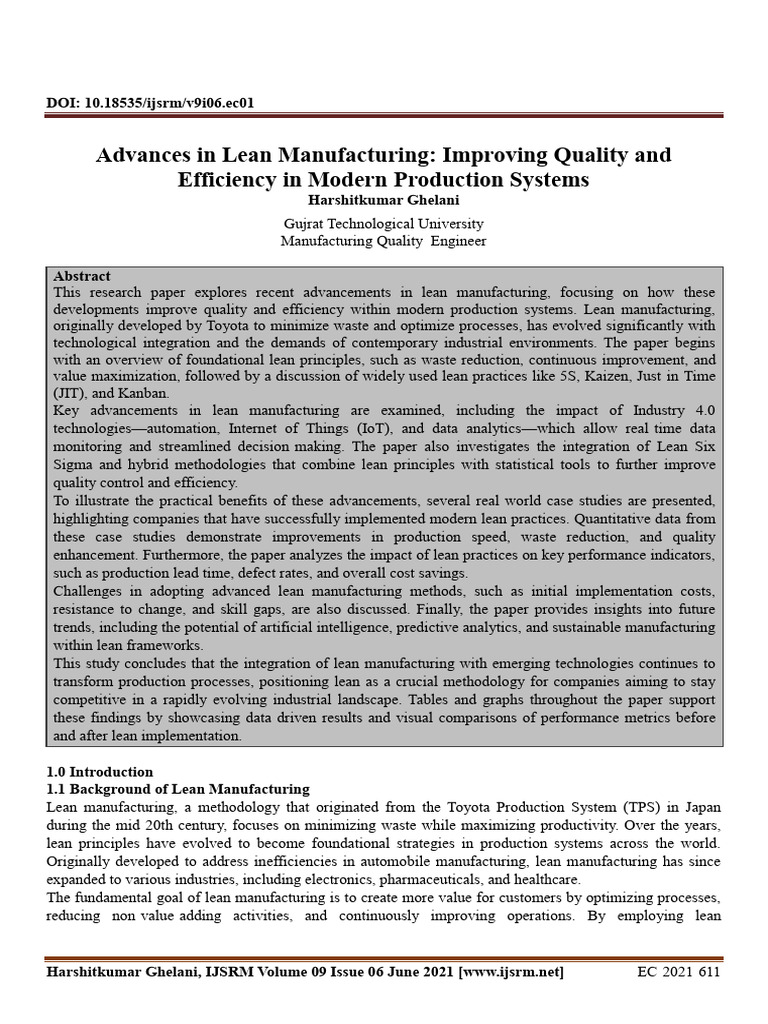 Advances in Lean Manufacturing Practices | PDF | Lean Manufacturing ...