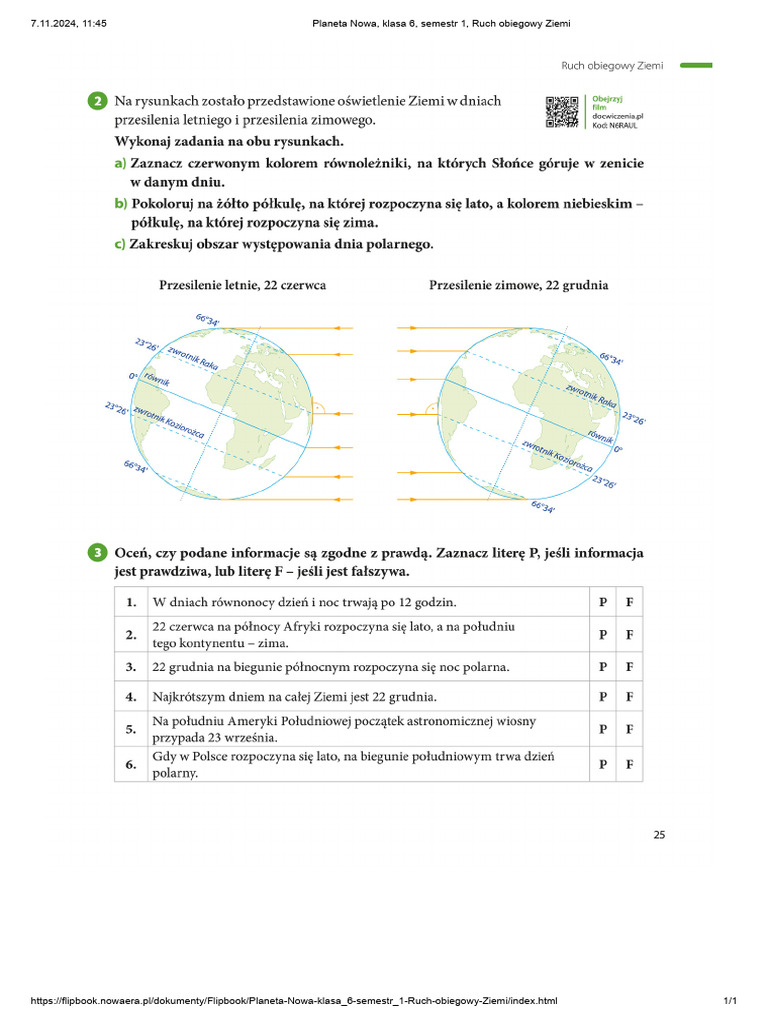 Planeta Nowa, Klasa 6, Semestr 1, Ruch Obiegowy Ziemi 2 | PDF