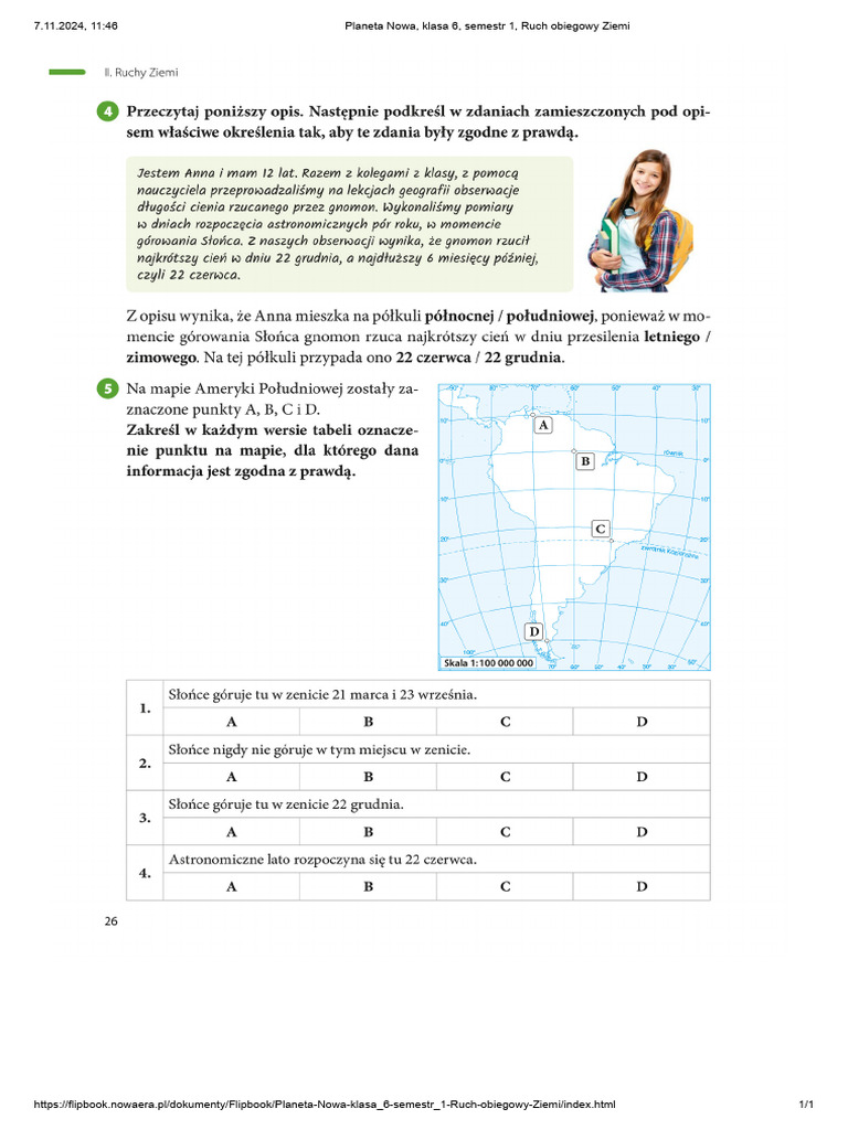 Planeta Nowa, Klasa 6, Semestr 1, Ruch Obiegowy Ziemi 3 | PDF