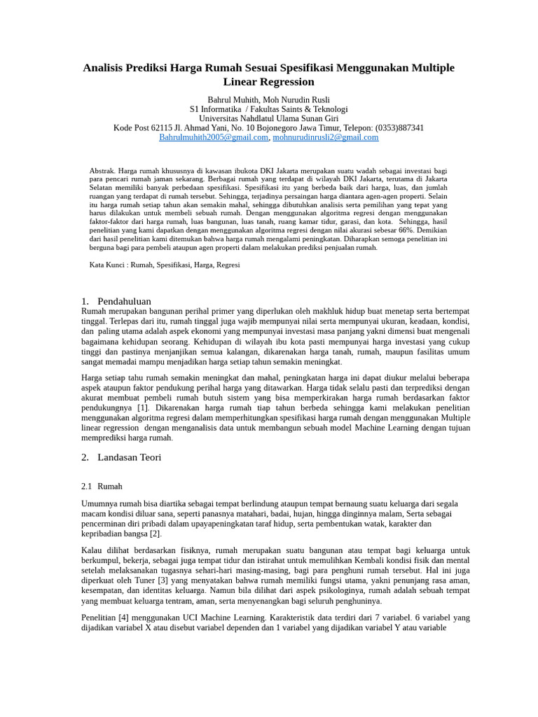 Analisis Prediksi Harga Rumah Sesuai Spesifikasi Menggunakan Multiple ...