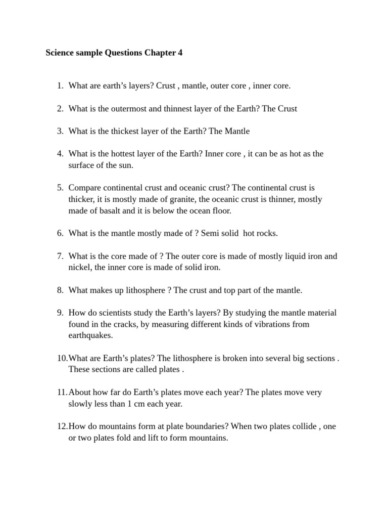 Science Sample Questions Chapter 4 | PDF | Plate Tectonics | Volcano