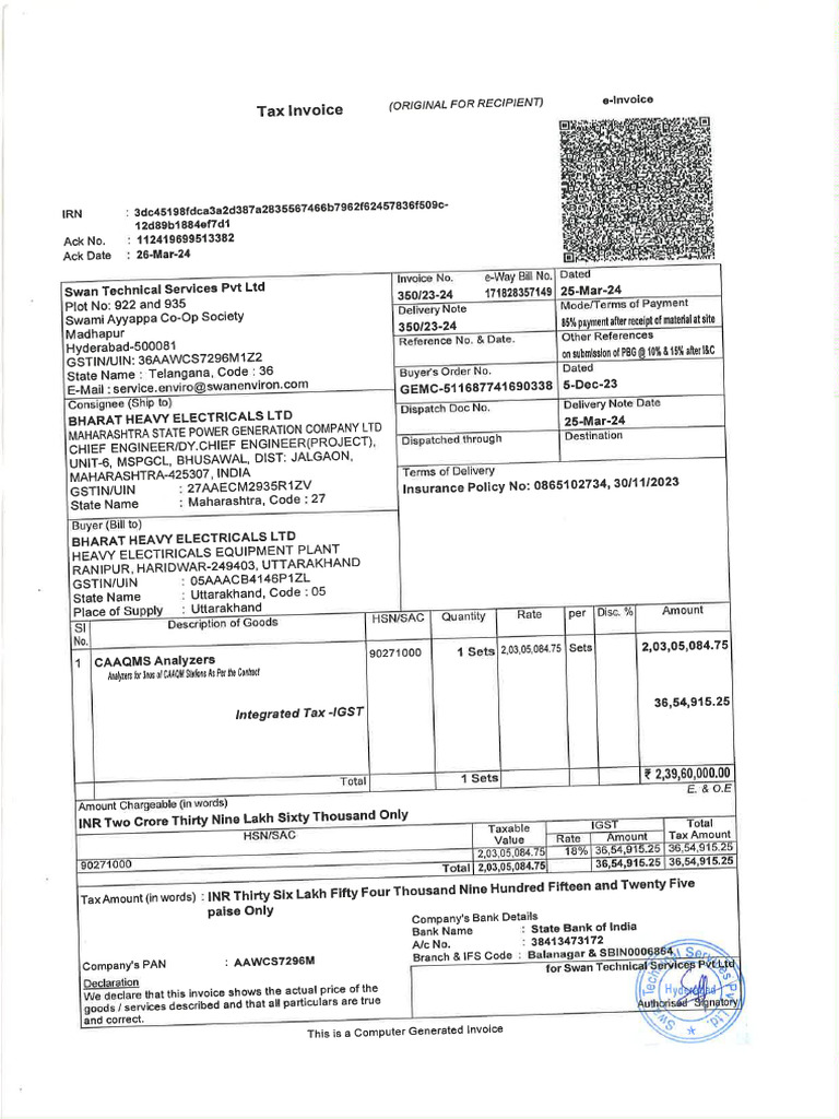 350 - Tax - CAAQMS Analyzers (Scanned) | PDF