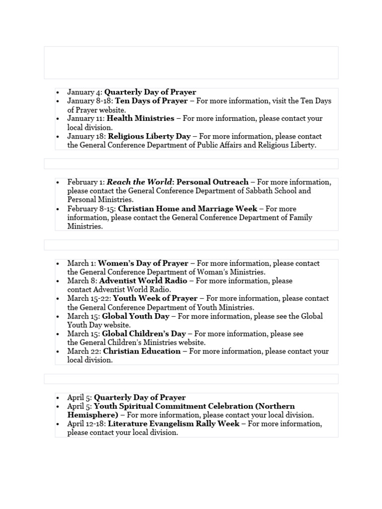 SDA Calendar of Events 2025 | PDF | Seventh Day Adventist Church ...