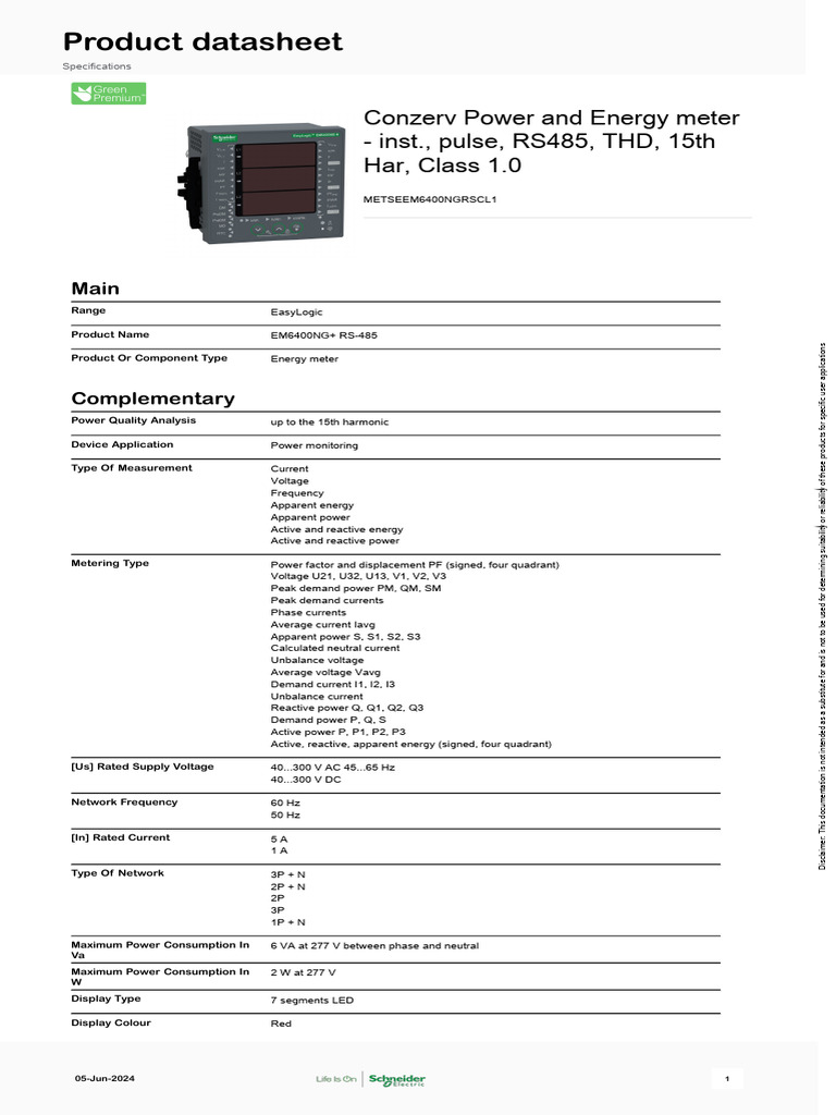 Schneider Electric - EM6400NG+ - METSEEM6400NGRSCL1 | PDF | Ac Power ...