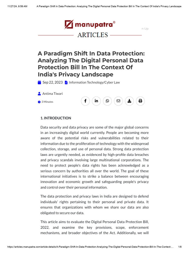 A Paradigm Shift in Data Protection - Analyzing The Digital Personal ...