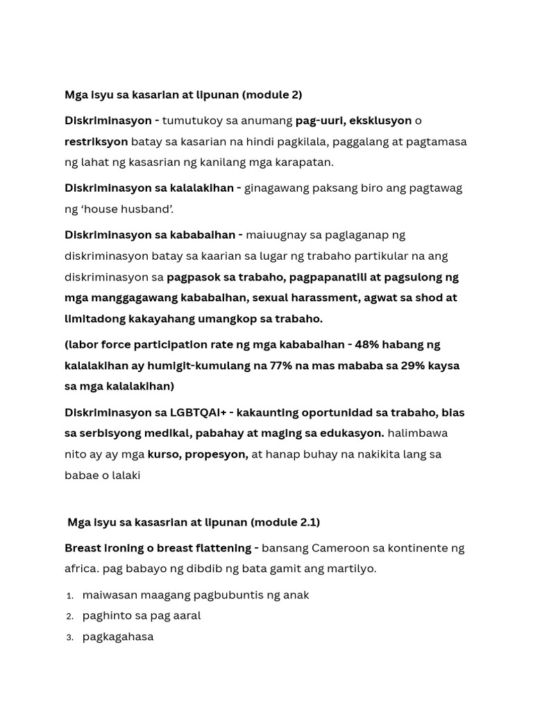Mga Isyu Sa Kasarian at Lipunan (Module 2) | PDF