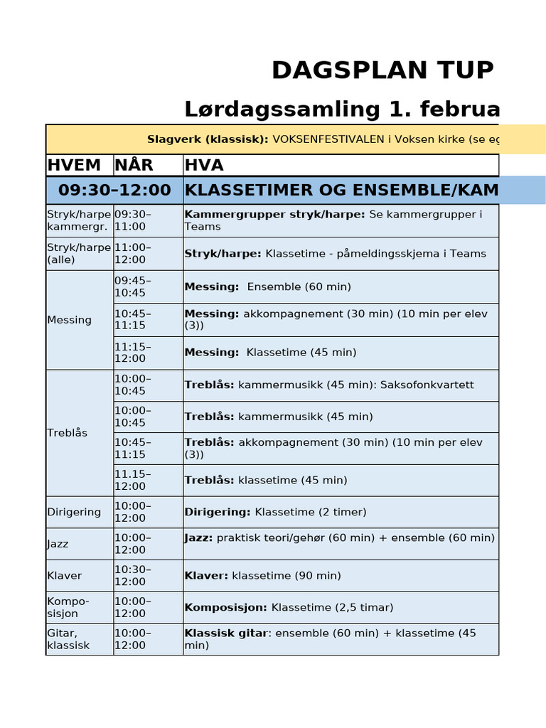 TUP-Dagsplan 1. Februar 2025 | PDF