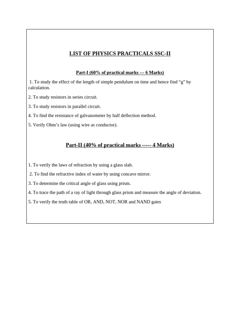 SSC-II Physics Practical Experiments | PDF