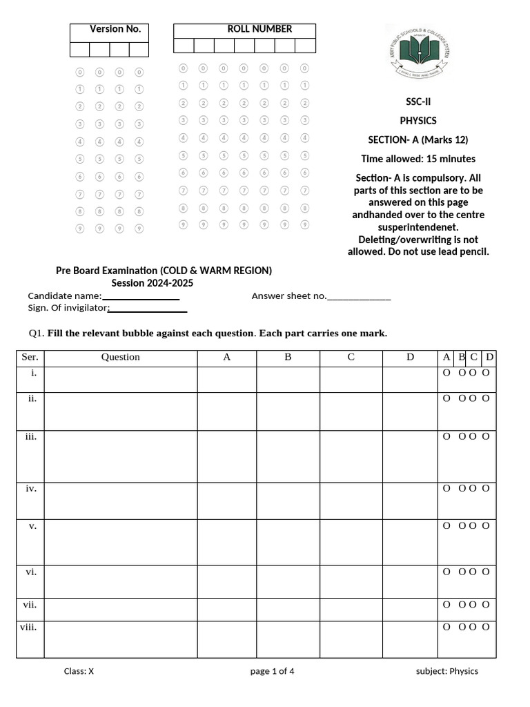 pre board paper pattern 2024-2025 | PDF