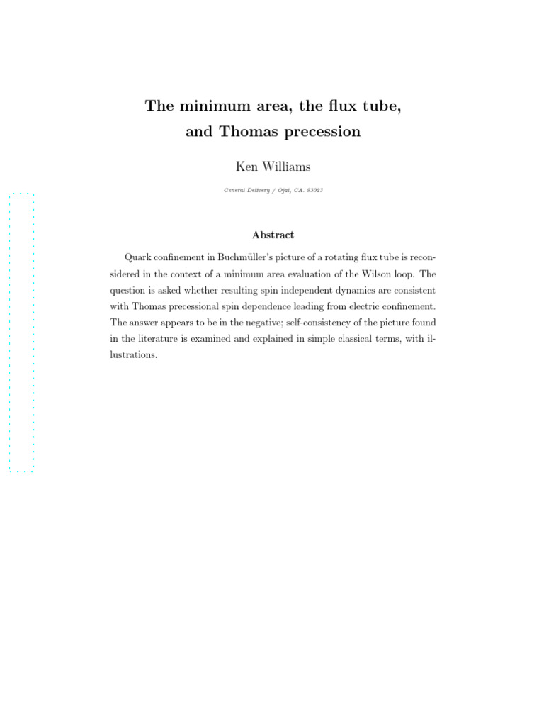 Minimum Area, Flux Tube, and Thomas Precession | PDF | Spin (Physics ...